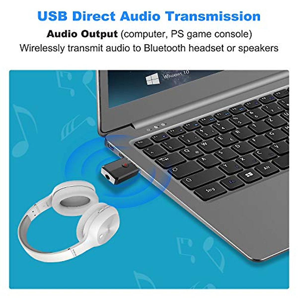 Isobel USB Bluetooth 5.0 Transmitter Receiver, 4-in-1 Mini Wireless Audio Adapter, 3.5mm Bluetooth AUX Adapter for TV PC Headphones Speakers Car/Home Stereo System, USB Power Supply