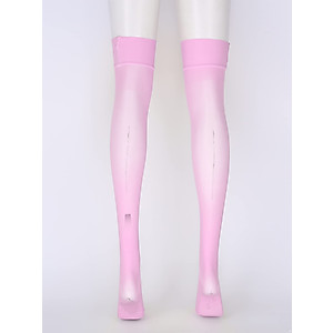 MSemis Woman's Silk Nylon Thigh High Stocking Pantyhose Socks Stay Up Ultra Thin Over The Knee Long Socks Pink One Size