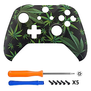 eXtremeRate Green Weeds Faceplate Cover, Soft Touch Front Housing Shell Case, Comfortable Soft Grip Replacement Kit for Xbox One S & Xbox One X Controller Model 1708 - Controller NOT Included