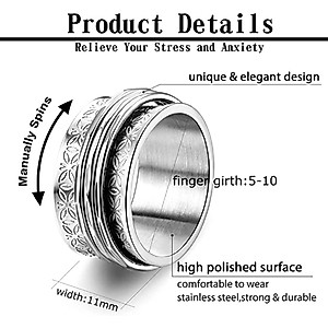 Flowers Stainless Steel Spinner Rings Fidget Band for Women Girls Men Rotating Stress Relief Anxiety Finger Wide Ring Matching Couple Promise Jewelry Girlfriend Boyfriend Bff Gifts Valentine's Day Birthday (10)
