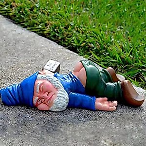 MINICAR Large 9.5'' Tall Funny Drunk Garden Gnome Outdoor Statue, Naughty Knome Figurine Lawn Ornament Dwarf Sculpture Yard Decor Landscape Porch Decoration Outside Novelty Gift(Blue)