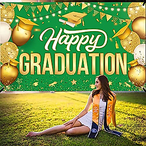 46 Pieces, XtraLarge Graduation Hanging Decorations - Graduation Swirls | Happy Graduation Banner Green and Gold - 72x44 Inch | Green and Gold Graduation Decorations 2022 | Graduation Backdrop