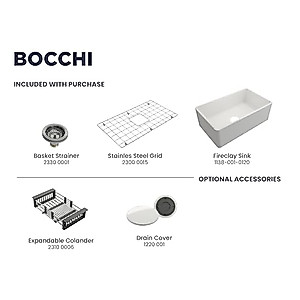 BOCCHI Classico Farmhouse Apron Front Fireclay 30 in. Single Bowl Kitchen Sink with Protective Bottom Grid and Strainer in White