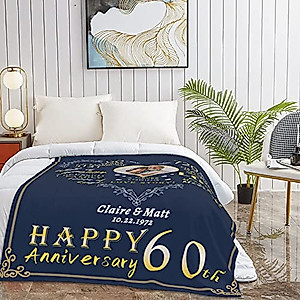 Custom Anniversary Blanket with Name Picture & Date, Personalized Gifts for 40th 50th 60th Wedding Anniversary, Custom Blanket for Couple, Golden 50 Years of Marriage Gifts for Dad, Mom, Grandparent