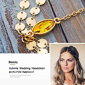 Aukmla Boho Sequins Head Chain Festival Wedding Headpiece Hair Chain Spring Summer Christmas Fashion Headband Hair Jewelry for Women and Girls (Gold)