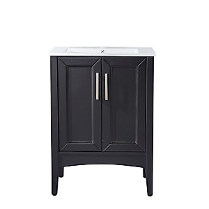 DELAVIN 24" Freestanding Bathroom Vanity and Sink Set, White Rectangle Ceramic Vessel Sink, Single Wood Modern Bathroom Storage Cabinet with 2 Doors (Espresso)