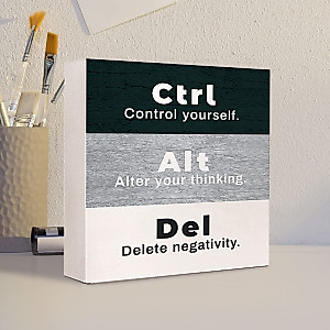 CTRL+ALT+DEL Black and White Wooden Sign Desk Decor,Inspirational Wood Block Sign Desk Decorations for Home Bedroom Office Workplace Desk Shelf Table Decor