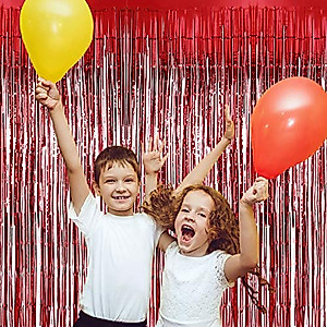 BTSD-home Red Foil Fringe Curtain, Metallic Photo Booth Backdrop Tinsel Door Curtains for Wedding Birthday Bridal Shower Baby Shower Bachelorette Christmas Party Decorations(4 Pack, 8ft x 3ft)