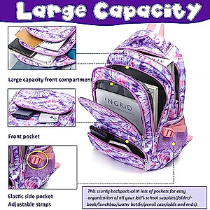 BLUEFAIRY Kids Backpack for Girls Elementary Primary Middle School Bags for Teens Childs Tie Dye Bookbags Cute Durable Travel Gifts Morrales Mochilas para Niñas de 4 5 6 7 8 9 Nños 17 Inch (Purple)