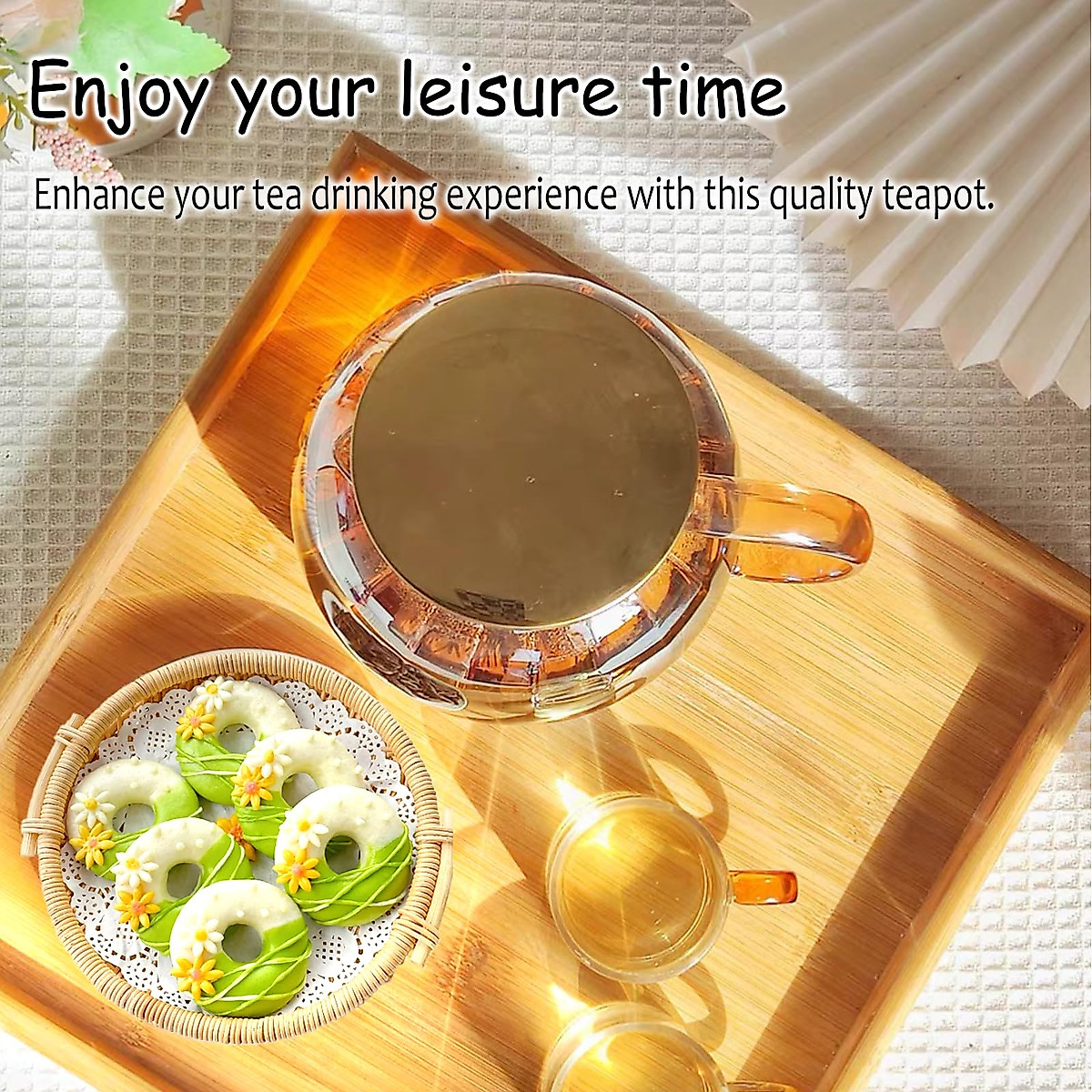 WOWOHA Glass Teapot Stovetop & Microwave Safe Glass Tea Kettle, Durable Borosilicate Glass Teapot with Strainer, 44oz/1300ml Glass Tea Pot with Lid (Amber)