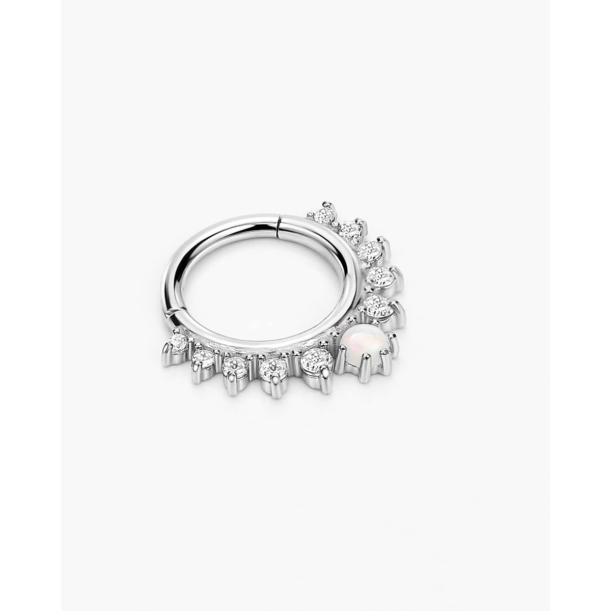 FANSING White Opal Septum Rings for Women 16 Gauge Septum Clicker Surgical Steel Septum Piercing Rings 16g Septum Jewelry 8mm Spike Septum Hoop with Clear CZ