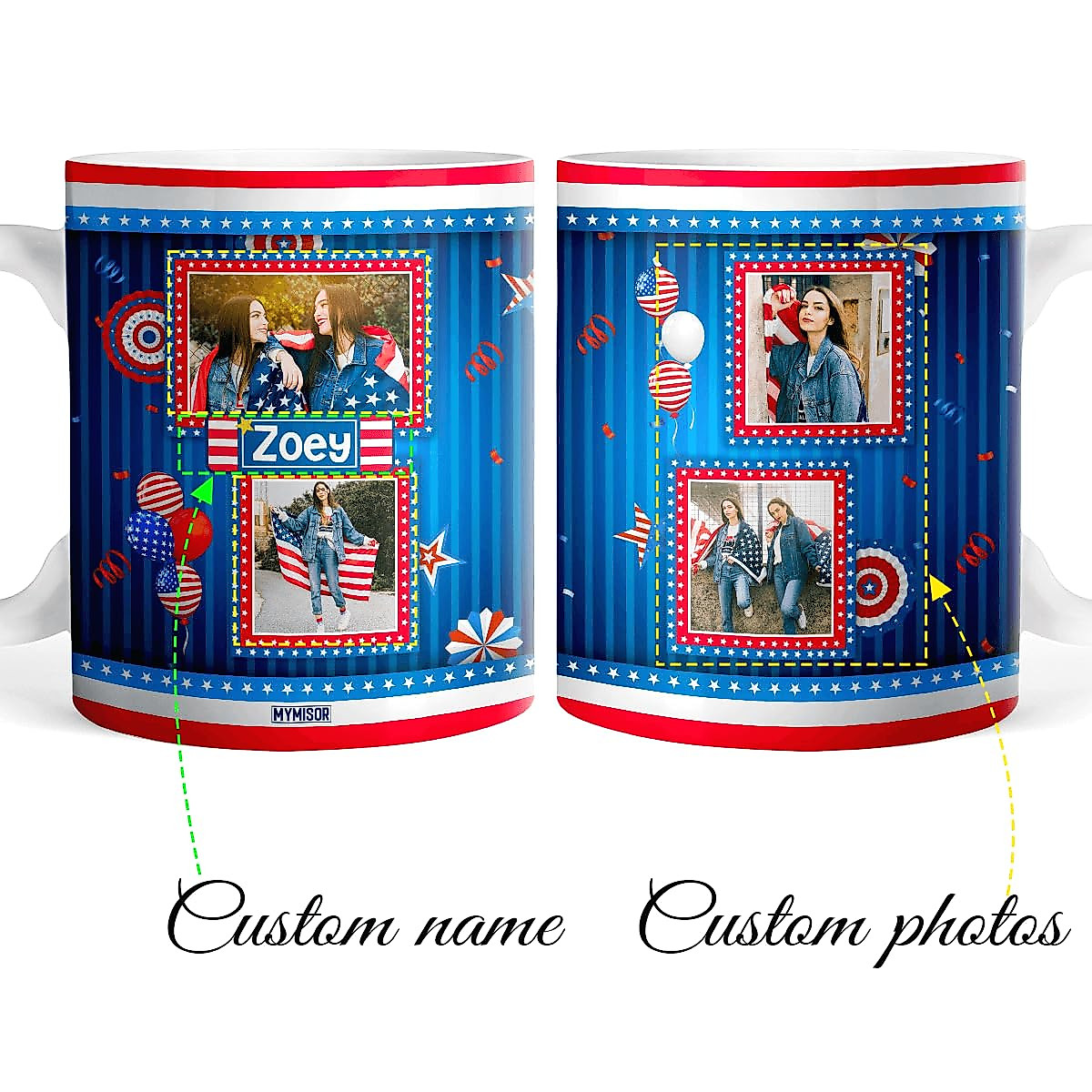 White Ceramic Coffee Mug Photo Mugs Personalized Picture Custom Name Independence Gifts For Men Women Friend Dad Mom Teen Adult Novelty Tea Cup Table Desk Accessories 11 And 15 Oz