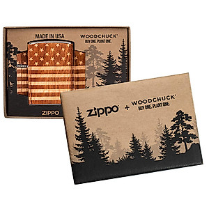 Zippo Woodchuck USA American Flag Wrap Pocket Lighter, Brown, One Size