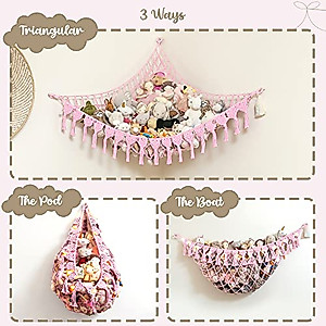 Abby Baby X-Large Stuffed Animal Storage Hammock with LED Lights – 25LB Capacity Toy Net for Stuffed Animals, Squishmallow Net for Stuffed Animals Corner, Plush Hammock for Playroom, Plush Net, Beige