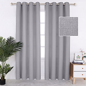 LUSHLEAF Blackout Curtains for Bedroom/Living Room/Kitchen Thermal Insulated Grommet Linen Look Room Darkening Curtain Primitive Window Draperies 2 Panels,52 x 84 inch Grey