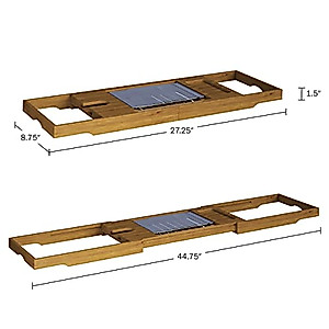 Home-Complete Acacia Bathtub Tray, Natural Wood Tray with Extended Sides,