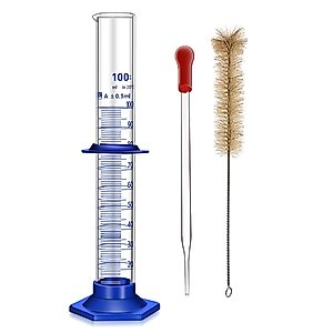 Thick Glass Graduated Cylinder Measuring Liquid Lab Cylinders with Anti-Falling Plastic Base and Bumper Guards and Cylinder Brush (Glass, 100ML)