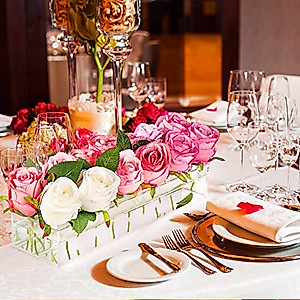 2 Pieces Acrylic Flower Vase Rectangular, Clear Floral Centerpiece for Dining Table 28 Inch Long Rectangle Acrylic Vase for Home Wedding Dining Table Decor