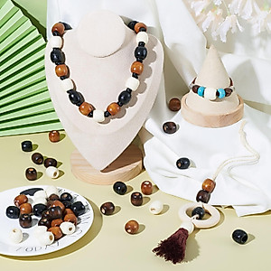 Craftdady 200Pcs Large Hole Barrel Wood European Loose Beads 4 Colors Natural Wooden Dreadlock Hair Braid Beads 16x16-17mm for Macrame Rosary Bracelet Jewelry Craft Making Hole: 8mm