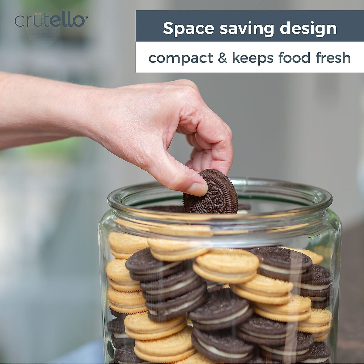 Crutello 2pc 68 Oz Apothecary Jars for Kitchen Storage - Glass Food Storage Jars with Airtight Lids - Perfect for Flour, Sugar, Coffee, Cookies - A Family-Owned American Brand