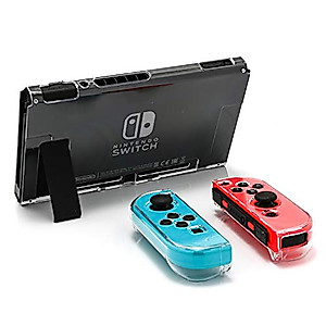 Dockable Case for Nintendo Switch, Protective Case for Nintendo Switch with a Tempered Glass Screen Protector and 6 Joy Stick Covers, Fit into the Dock Station - Clear