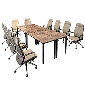 Bonzy Home Conference Tables 8ft Office Computer Desk for Meeting Room Study Writing Printer Podcast Table for 10 People Rustic Brown 4PCS 94.4"x47.2"x29.5"