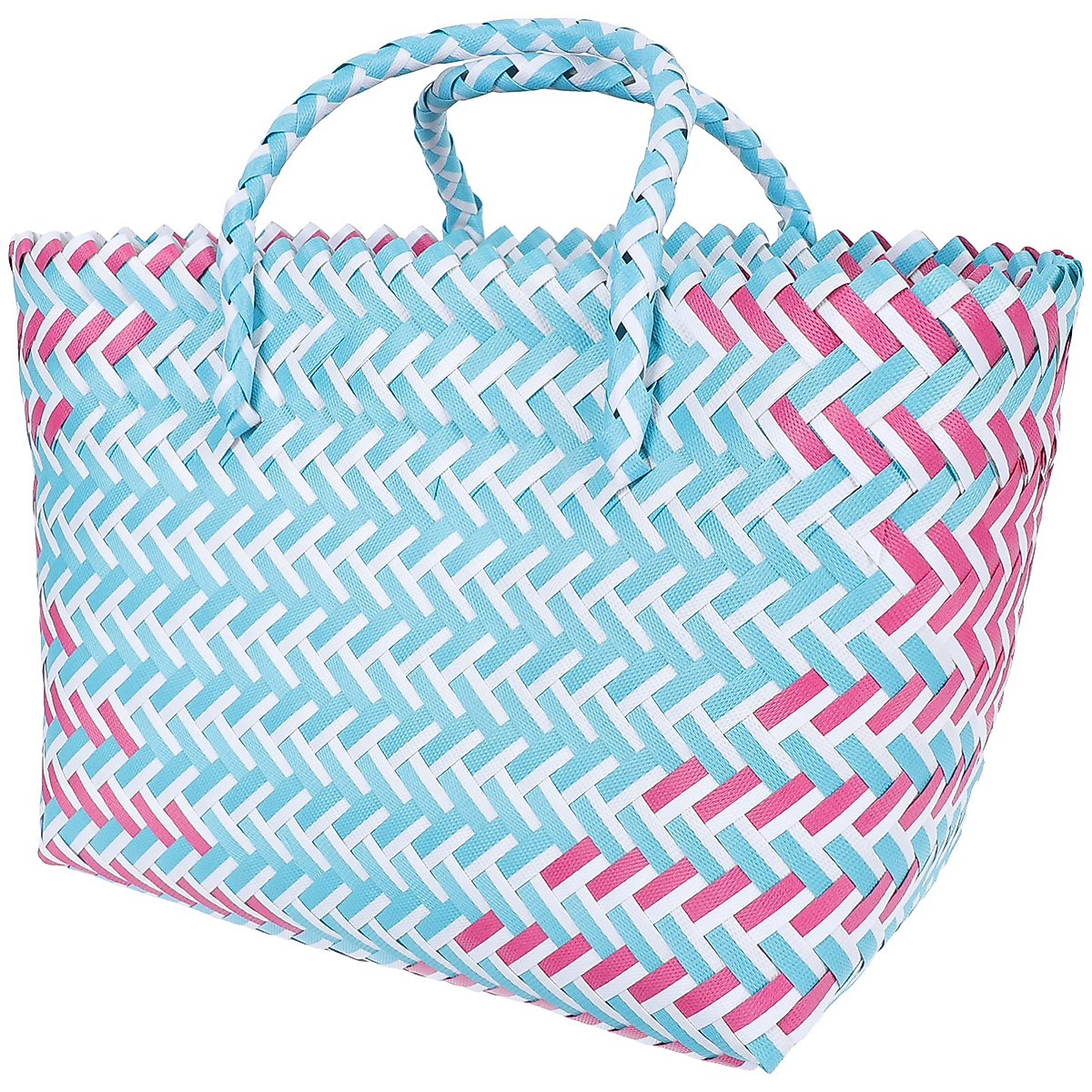 Cabilock Handmade Moroccan Basket Large Capacity French Wicker Basket Hand Woven Beach Bag Vegetables Shopping Basket with Handle Kids Toy Storage Packing Basket