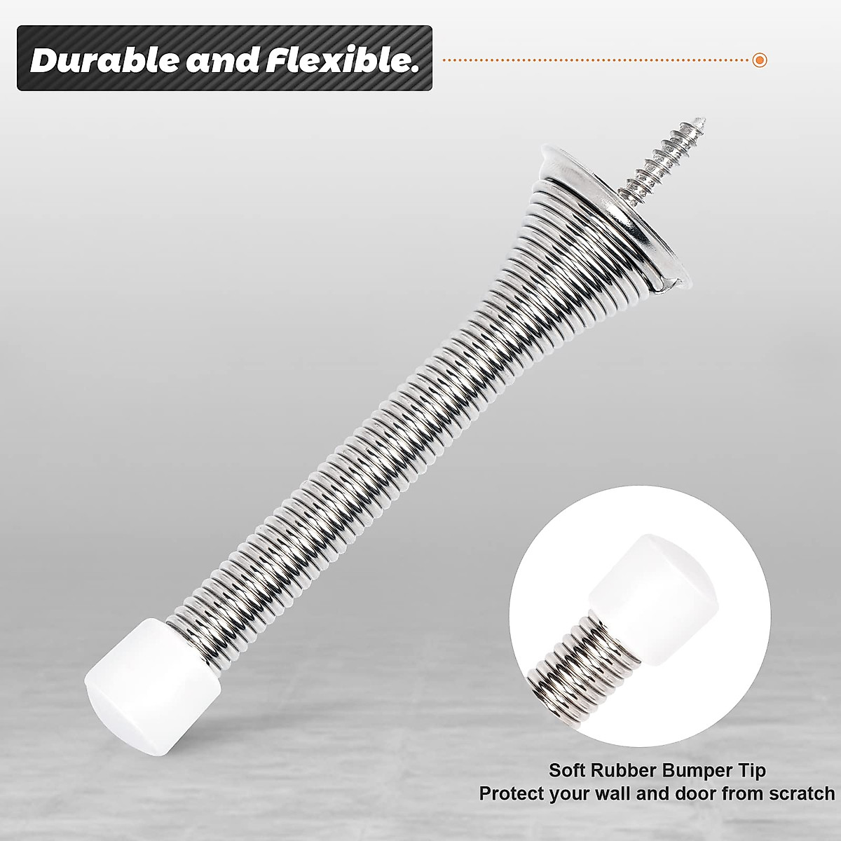 CToN 12 Pack Spring Door Stoppers 3-1/4" Alloy Steel Flexible Heavy Duty Door Stop with Rubber Bumper Tips for Bottom of Door, Home and Office, Silver