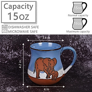 Ceramic Elephant Mug 16 oz Novelty Coffee Mug for Men and Women Holiday Housewarming Chirstmas Birthday Gifts for Women Men Mom Dad Kids Friend Handmade Stoneware Tea Milk Morning Coffee Cup Blue