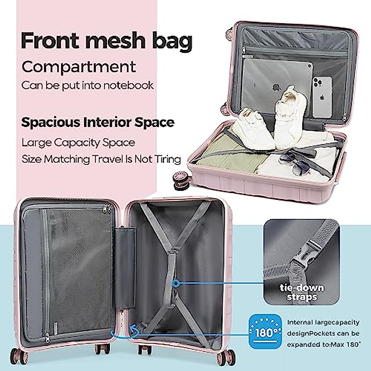 Melalenia Luggage Carry On Suitcase Sets, Expandable PP Hard Shell Suitcase with Spinner Wheels,Travel Luggage with TSA Locks 22x14x9 Airline Approved