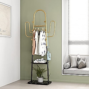 TDDFLO Gold Clothing Rack, Modern Clothing Rack with Shelf, Standing Coat Rack, 2-in-1 Garment Rack