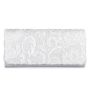 BAGLAMOR Clutch Purses for Women Wedding White Lace Floral Handbag Evening Bag
