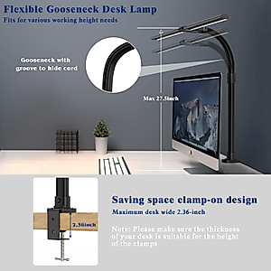 CJJFACA Desk Lamp for Home Office, 24W LED Desk Lamp with Clamp - 25 Lighting Modes Dimming Workbench Light with Flexible Gooseneck, Eye Protection Modern Desk Lamp for Reading Study Monitor Drafting