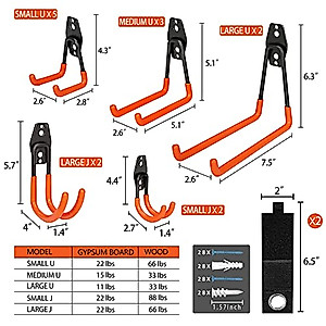 KOFANI Garage Hooks, 16 Pack Steel Heavy Duty Garage Storage Hooks with Anti-Slip Coating, Utility Garage Wall Mount Hooks for Hanging Bike, Ladder and Garden Tools