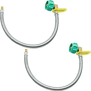 GasGear by GasStop RV 90 Degree Braided Stainless Steel Propane Pigtail Hose, 18" Camper Tank Hose, RV LP Gas Hose Connector for Two Stage Regulator, 1/4 Inverted Flare with 2 Year Warranty