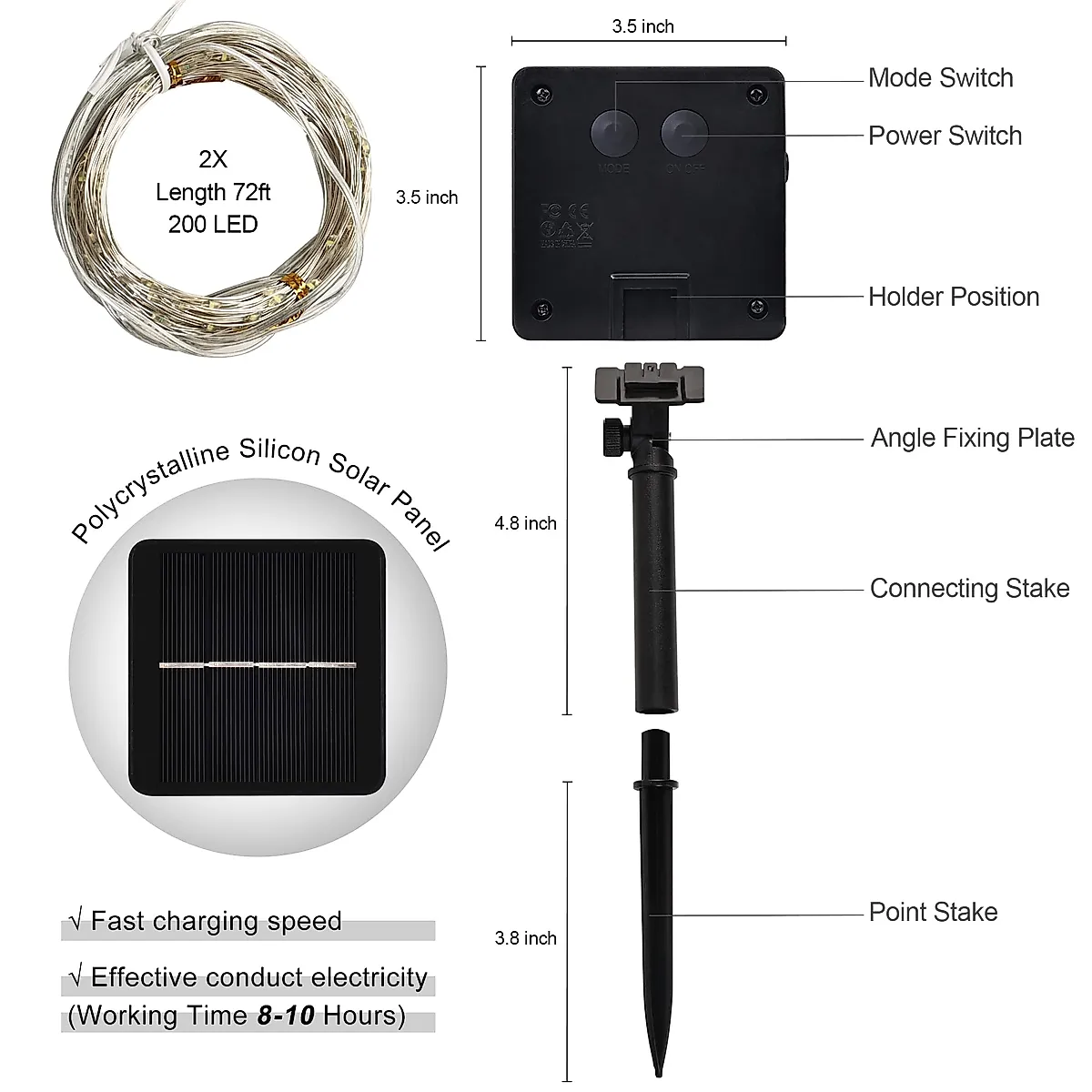 BETELNUT 2 Pack Each 72FT 200LED Solar String Lights Outdoor Garden Waterproof W/ 8 Lighting Modes, Durable Fairy Lights Twinkle Lights for Home Decor Patio Garden Wedding Party (Cool White)