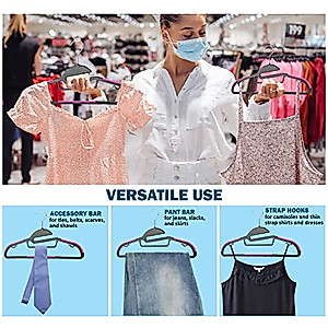 Pink Color Plastic Clothes Hangers (20 Pk) Non Slip Rubberized U-Slide Hanger, Ultra Thin Space Saving Suit Hanger, Non Slip Pants Hanger, Strong & Heavy Duty Plastic Coat Hanger, Strap Hooks.