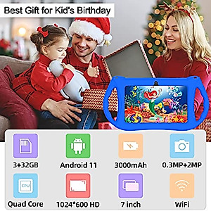 RliyOliy Kids Tablet, 7 inch Android 12 Tablet for Kids, 3GB RAM 32GB ROM Toddler Tablet with Bluetooth, WiFi, GMS, Parental Control, Dual Camera, Educational, Games(Sapphire Blue)