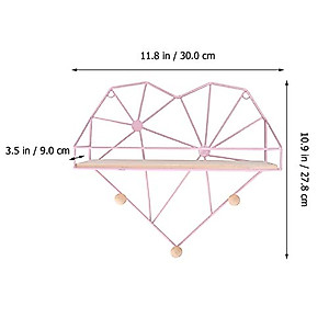 Alipis Floating Shelves Heart Hanging Shelf Wall Decor Metal Wall Art Grid Photo Panel Hanging Display Frames Key Hooks for Room Office Wall Decoration Pink