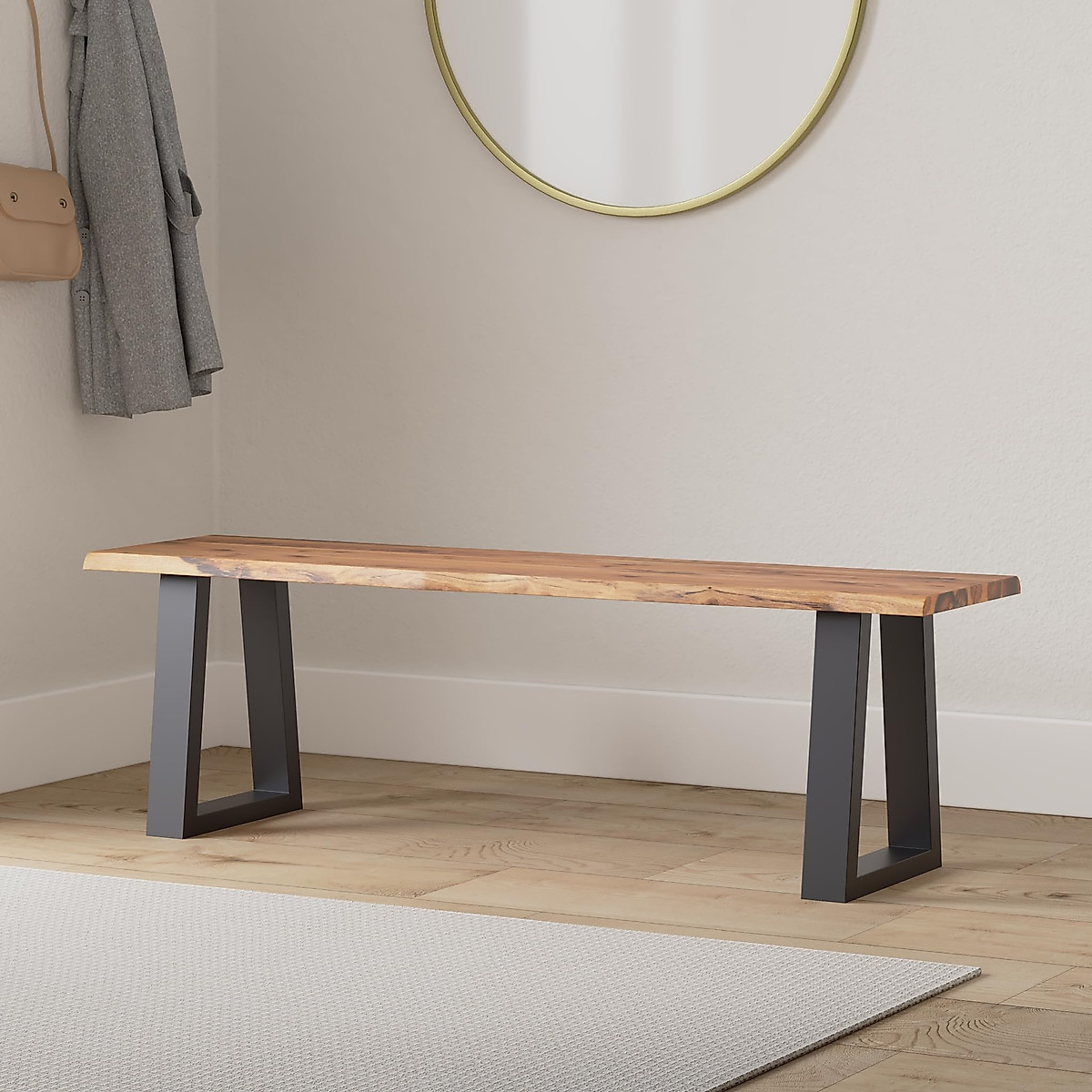 vidaXL Dining Bench, Entryway Bench with Metal Support, Accent Table Bench for Kitchen Dining Room Living Room Hallway, Solid Wood Acacia