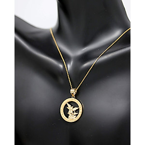 CaliRoseJewelry 14k Saint Michael Pray for Us Round Charm Pendant Necklace in Yellow Gold, 16"