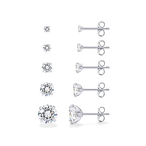 PAVOI Five Pairs Stainless Steel Stud Earrings Set for Women | Hypoallergenic 5 Earrings Pack | Premium Cubic Zirconia Studs