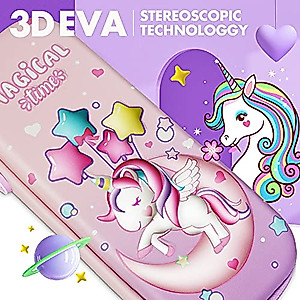 Unicorn Pencil Case for Kids Girls,3D EVA Cute Pencil Pouch,Medium Capacity Portable Multifunction Pen Bag for Girls Kids Teen (Moon Unicorn)
