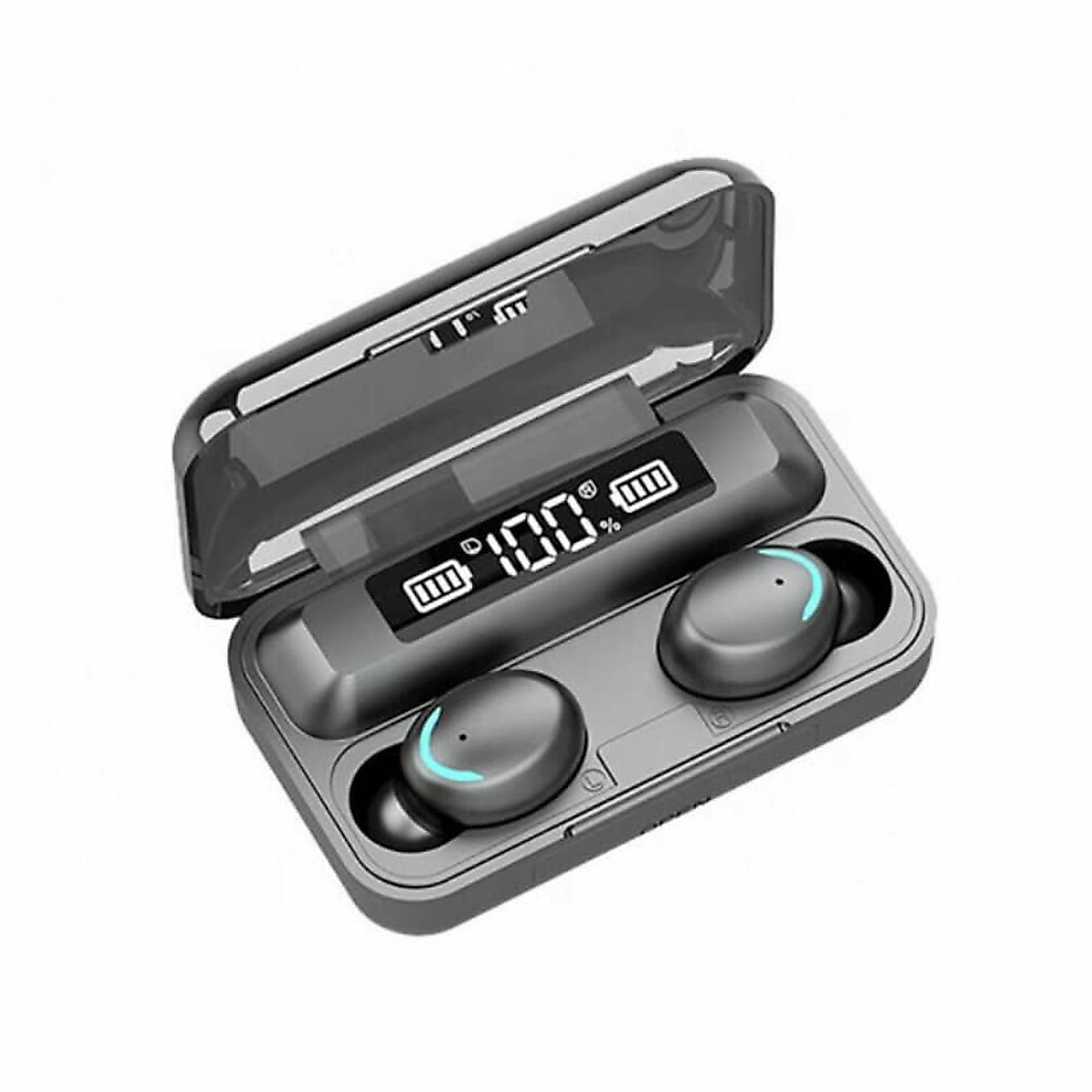 BAHASYA Wireless Bluetooth Earbuds with Digital Charging Case, Built-in Mic, Noise Cancelling, Waterproof, Deep Bass Earphones, in Ear Stereo Headphones for Sport, Gym, Gaming (Black)