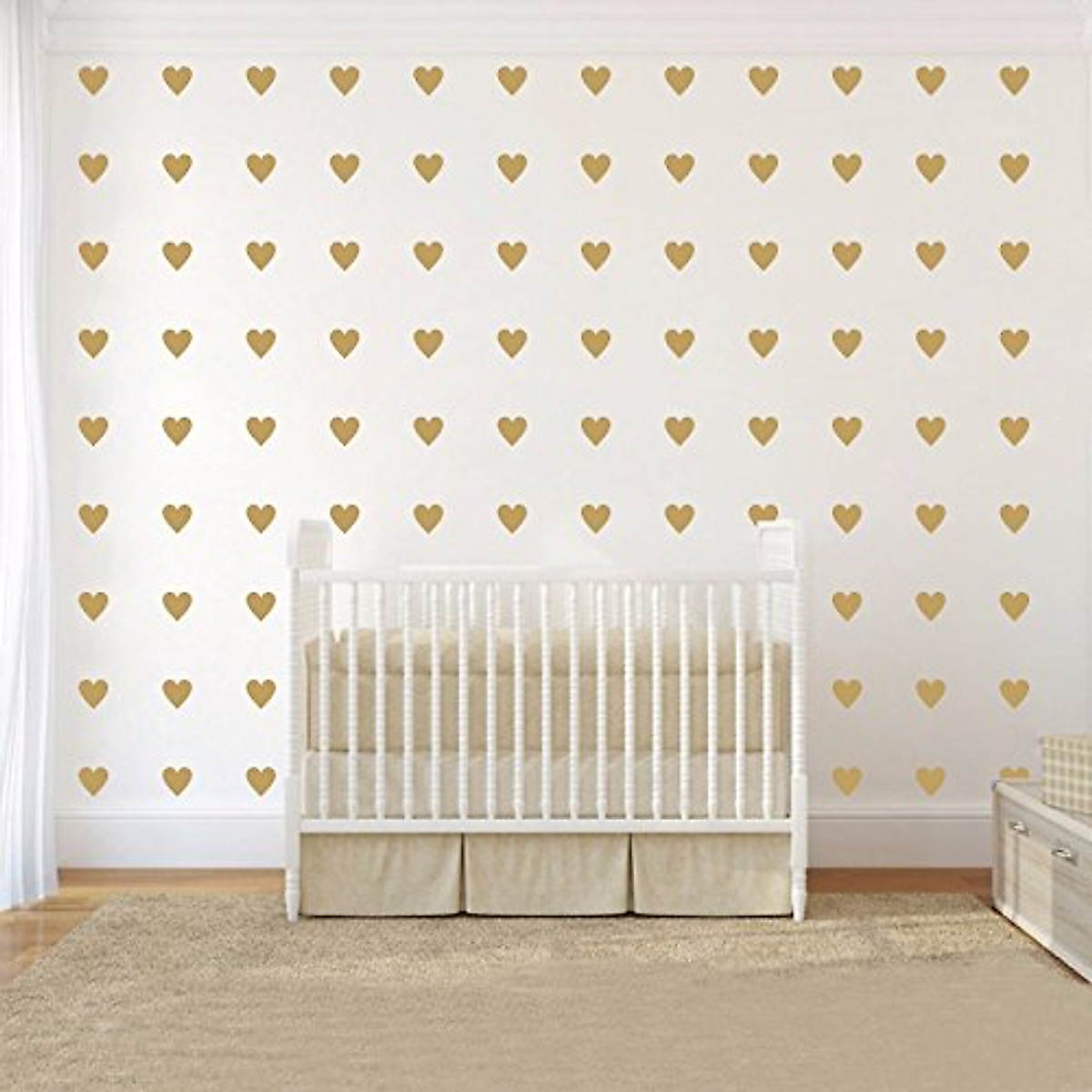 2inchx100 Pieces DIY Heart Wall Decal Vinyl Sticker for Baby Kids Children Boy Girl Bedroom Decor Removable Nursery Decoration (Matte Gold)