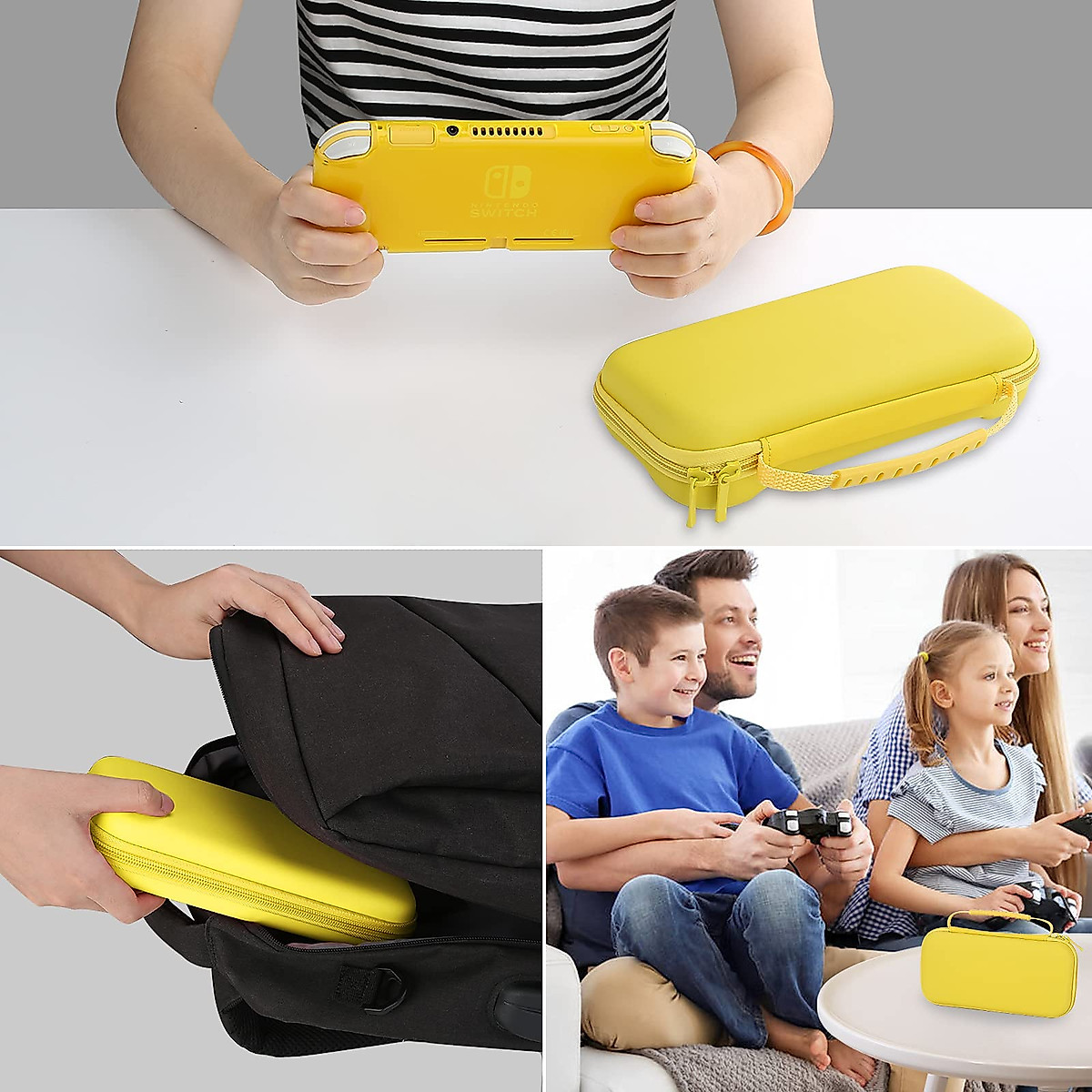 HEYSTOP Compatible with Switch Lite Carrying Case, Switch Lite Case with Soft TPU Protective Case Games Card 6 Thumb Grip Caps for Nintendo Switch Lite Accessories Kit(Yellow)