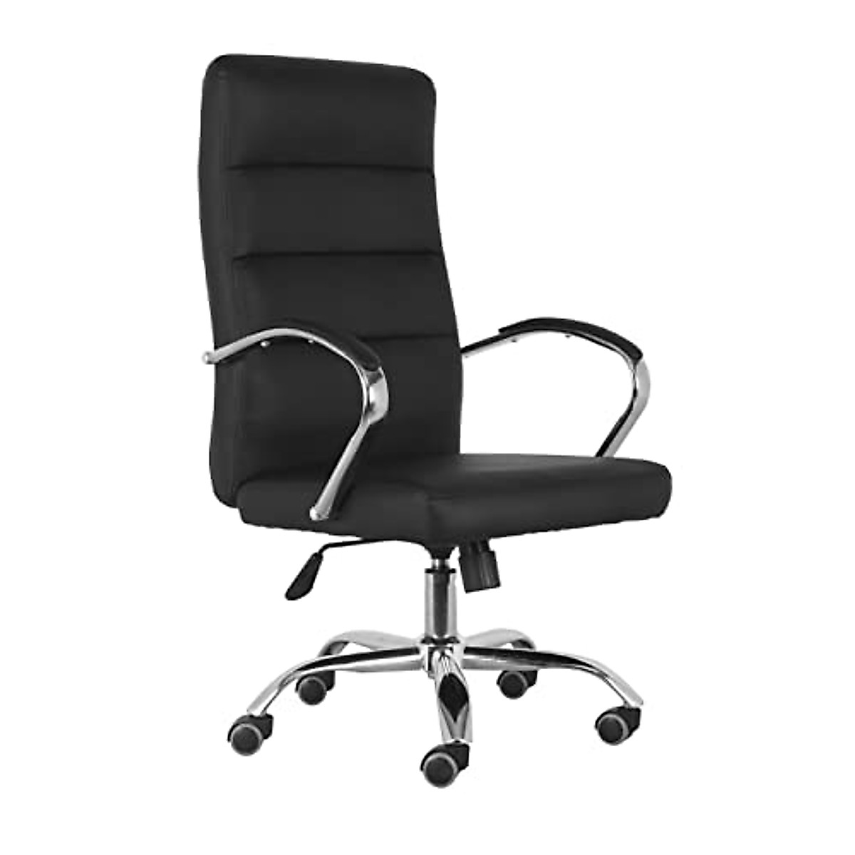 Comfty Padded Armrests and Chrome Base Fixed Back Leather Office Chair, 42.13”-45.28”, Black
