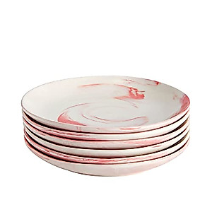 Juvale 6 Pack Pink Marble Ceramic Plates, 10 Inches, Microwave and Dishwasher Safe Pink Marbled Plates for Kitchen