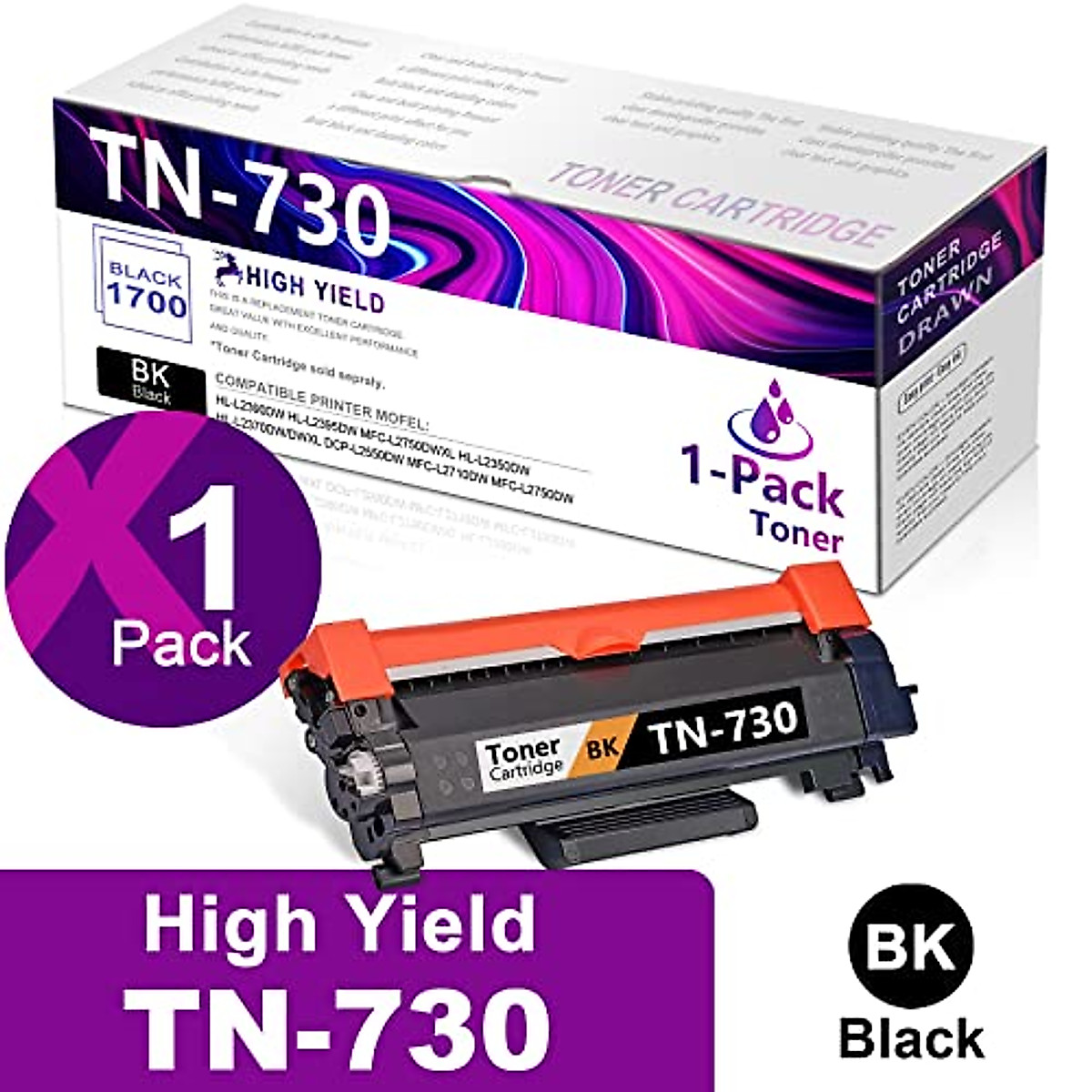 DRAWN (𝗧𝗡 𝟳𝟯𝟬) TN730 TN-730 Toner Cartridge 1-Pack Black Compatible Replacement for Brother HL-L2395DW MFC-L2750DW MFC-L2750DW MFC-L2750DWXL HL-L2350DW MFC-L2750DWXL DCP-L2550DW Printer Ink