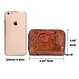 Women's Leather Zipper Wallet Card Organizer Ladies Small Purse with 12 Card Slots (Brown)